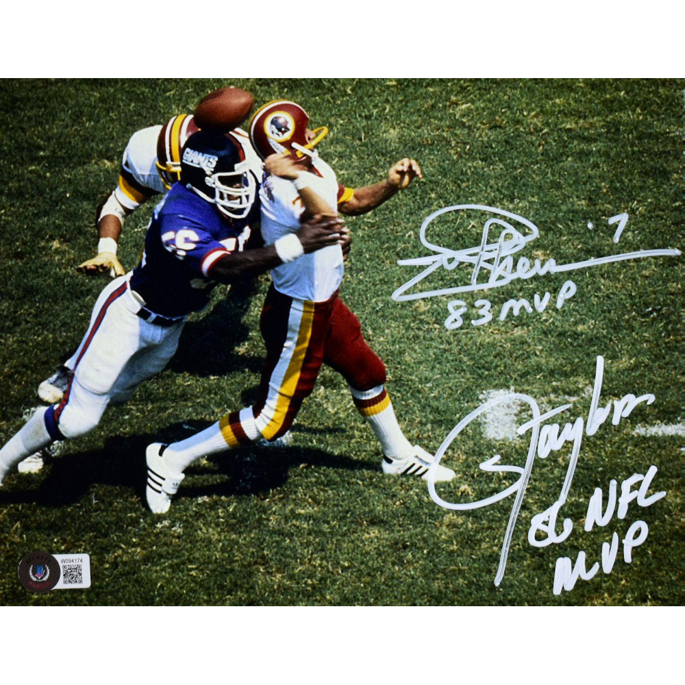 Lawrence Taylor & Joe Theismann Signed 8x10 Photo Inscribed "83 MVP ...