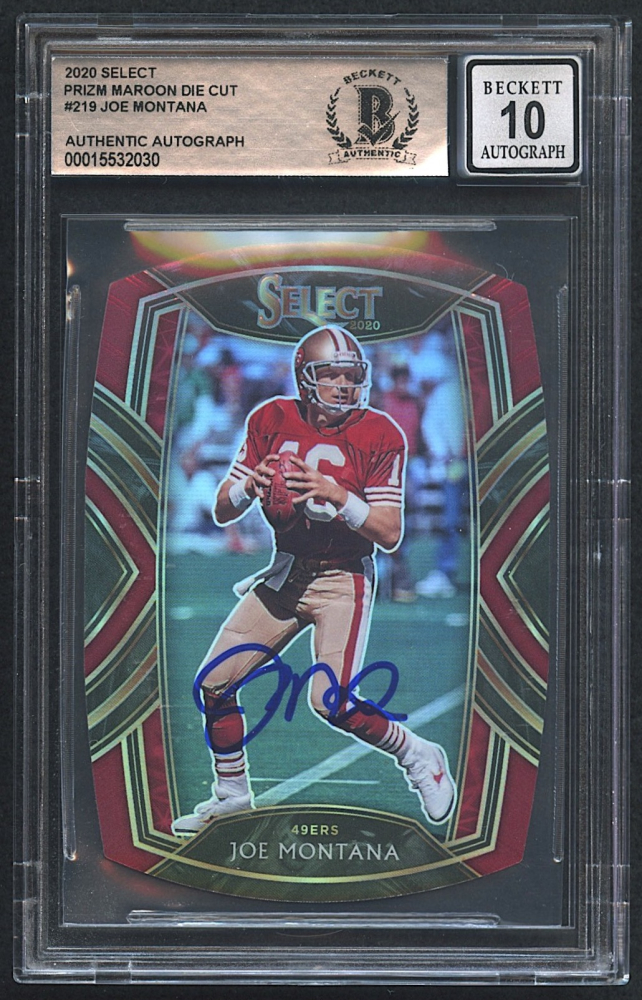 Joe Montana Signed 2020 Select #219 Prizm Maroon Die Cut (Beckett ...