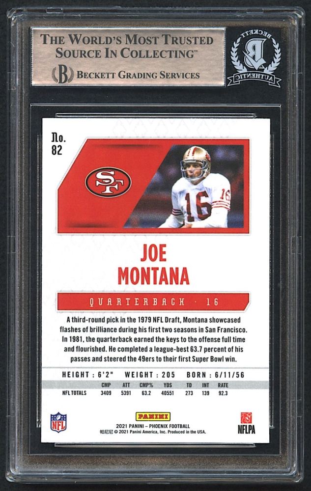 Joe Montana Signed 2021 Panini Phoenix #82 Fire Burst (Beckett ...