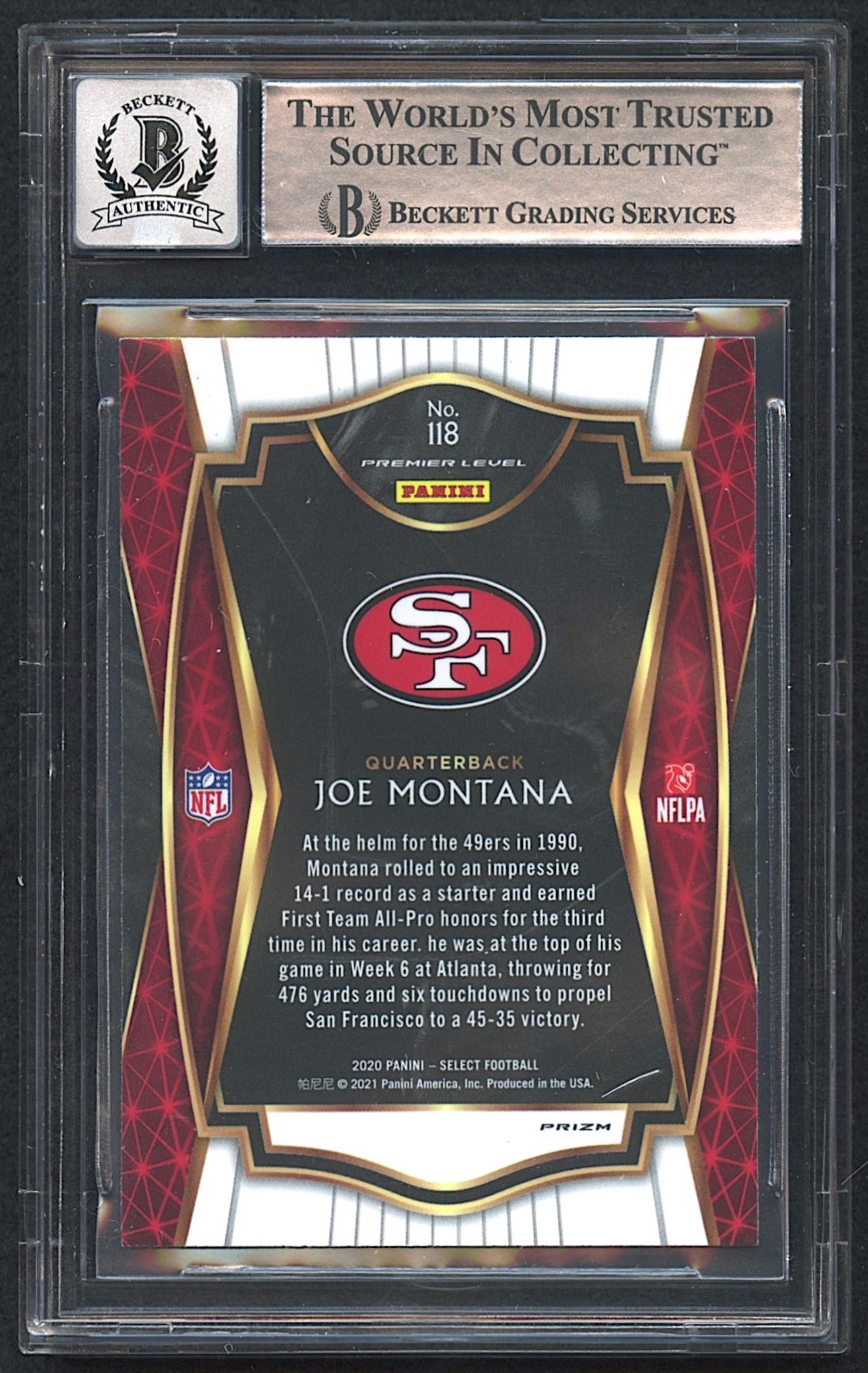 Joe Montana Signed 2020 Select Prizm Silver #118 (Beckett Encapsulated ...