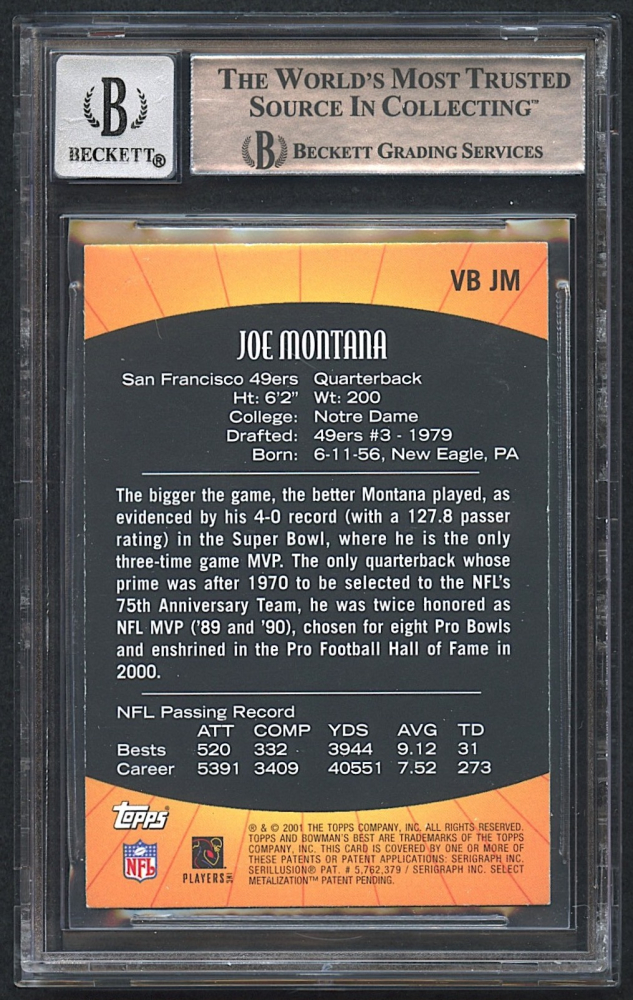 Joe Montana Signed 2001 Bowman's Best Vintage Best #VBJM (Beckett ...
