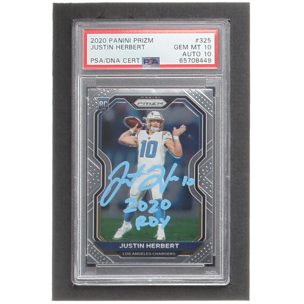 Justin Herbert Signed 2020 Panini Prizm Silver Prizms #325 RC Inscribed ...