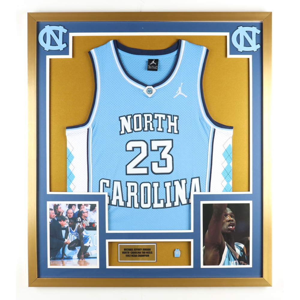 Michael Jordan North Carolina Tar Heels Custom Framed Jersey Display with Jersey Pin | Pristine ...