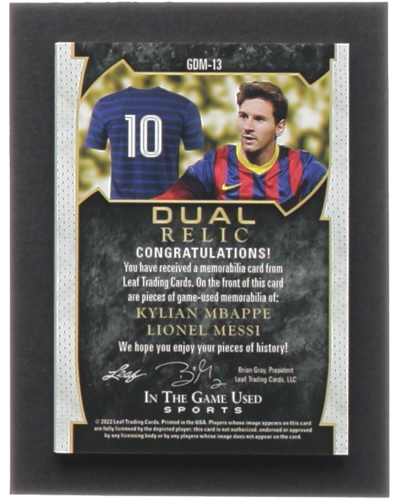 Kylian Mbappe / Lionel Messi 2022 Leaf In the Game Used Sports Dual ...