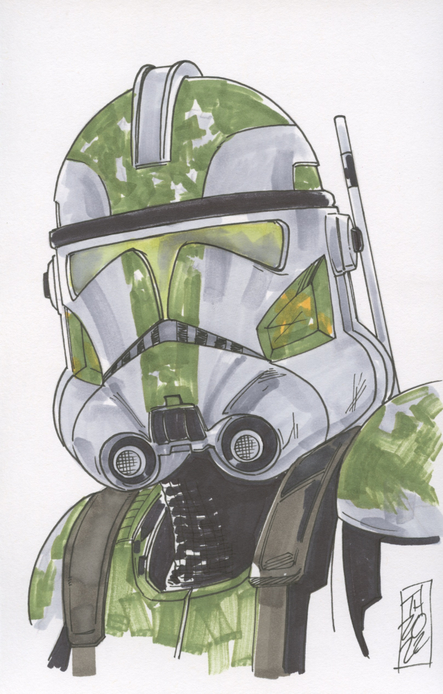 Clone Commander Gree Star Wars Signed Original Drawing By Tom Hodges 11 Pristine Auction