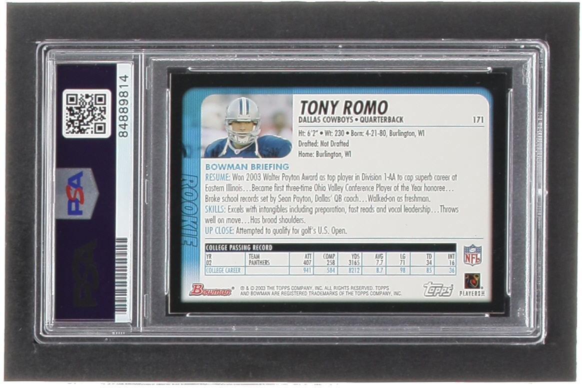 Tony Romo Signed 2003 Bowman #171 RC (PSA | Auto 10) | Pristine Auction