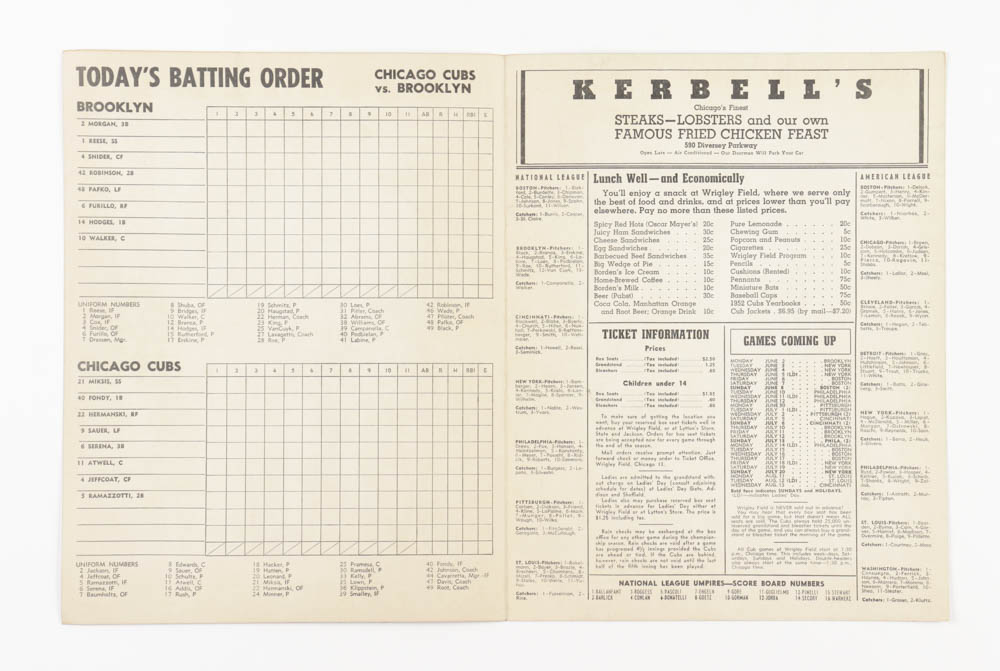 1952 Wrigley Field Cubs Official Game Program | Pristine Auction