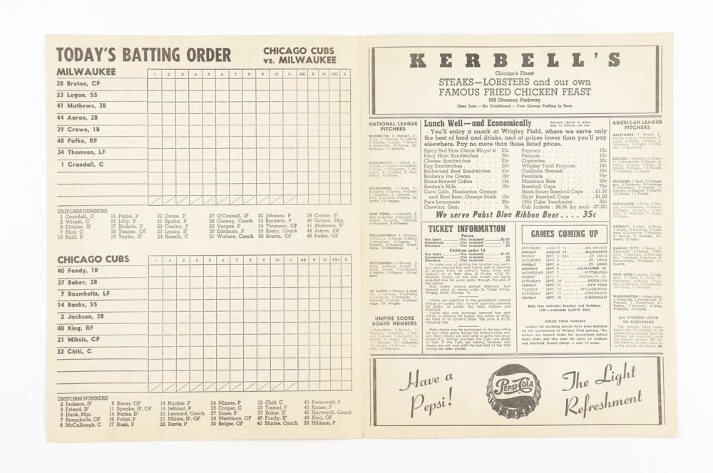 1955 Wrigley Field Cubs Official Game Program | Pristine Auction