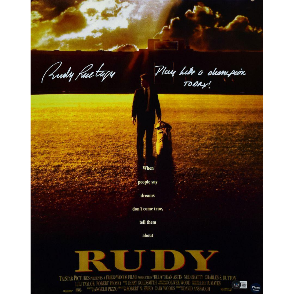 Rudy Ruettiger Signed "Rudy" 16x20 Movie Poster Photo Inscribed "Play ...