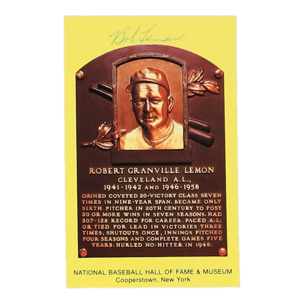 Bob Lemon Signed Hall of Fame Plaque Postcard (Beckett) | Pristine Auction