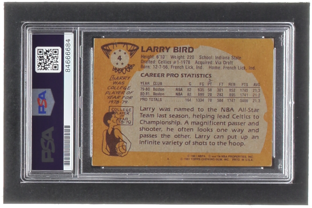 Larry Bird Signed 1981-82 Topps #4 (PSA) | Pristine Auction