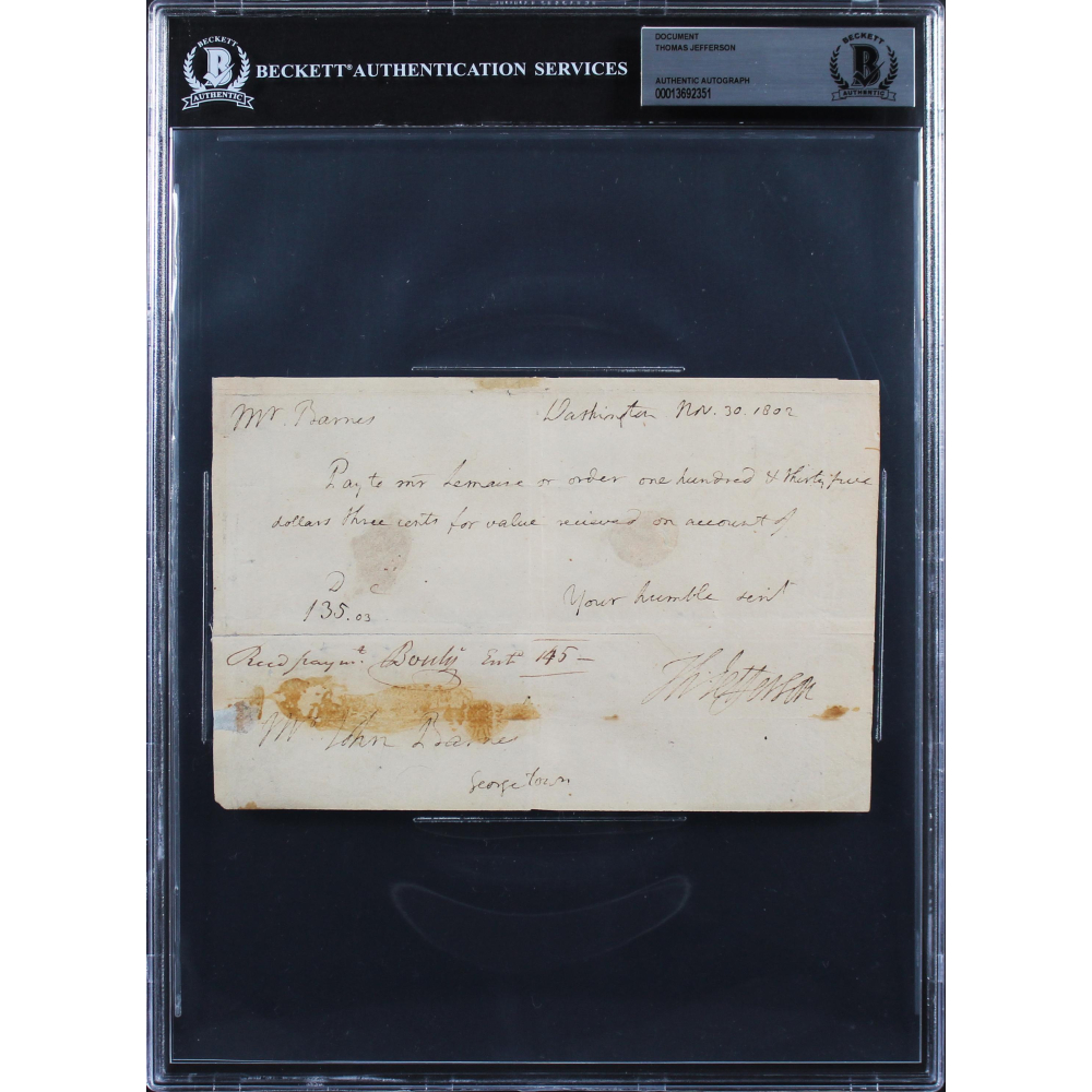 Thomas Jefferson Signed 4.75x7.25 1802 Handwritten Letter (BAS ...