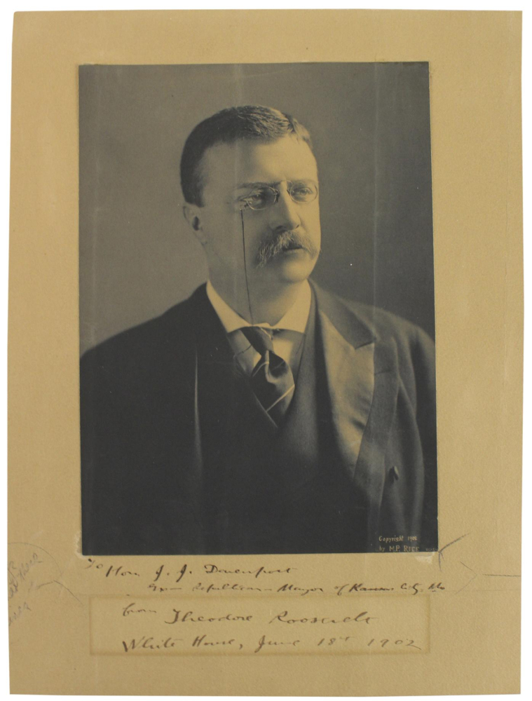 Theodore Roosevelt Signed 1902 12 x16 Mounted Photo Inscribed "From ...