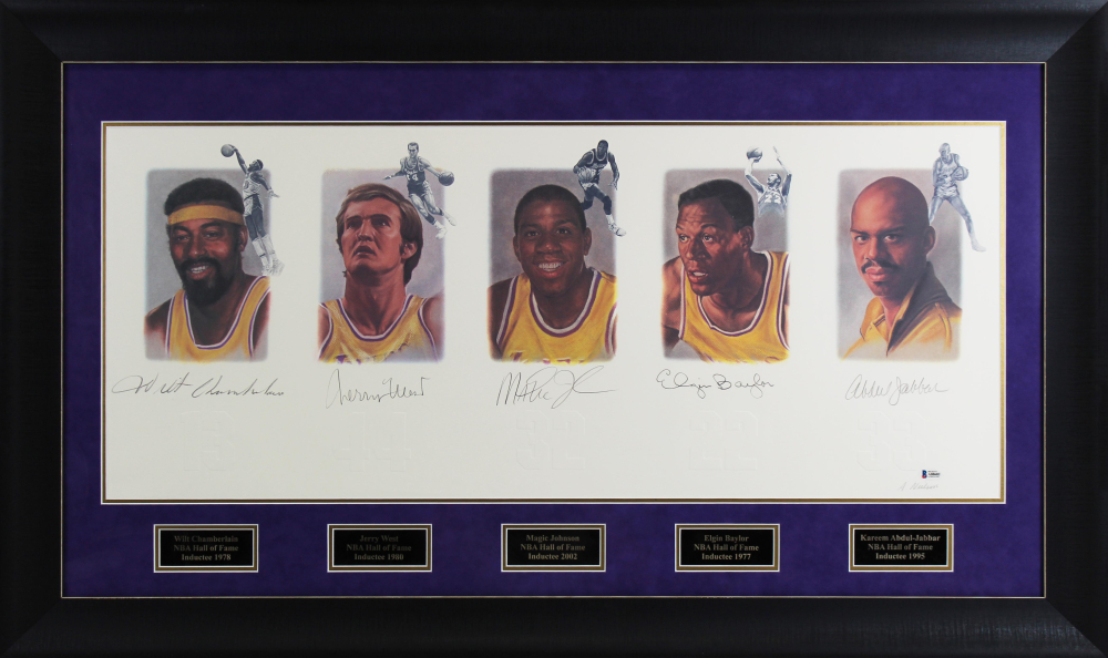 "Lakers Legends" 22x39 Custom Framed Lithograph Display Signed By (5 ...