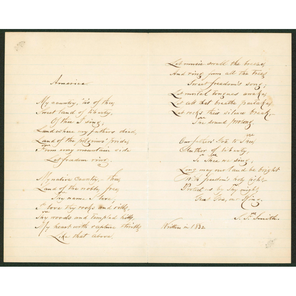 Samuel Francis Smith Signed 8x10 Hand Written Poem (Beckett | Autograph ...