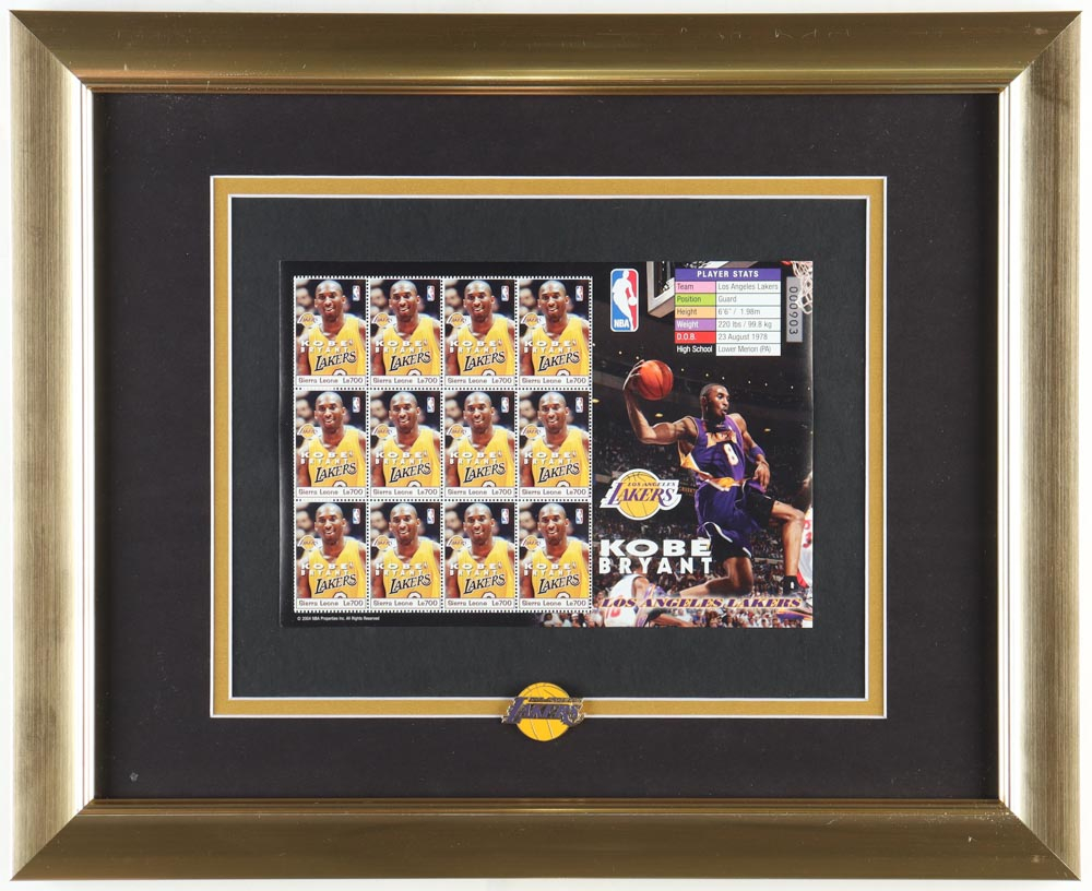 Kobe Bryant Custom Framed Uncut Postage Stamp Sheet Display With (12 ...