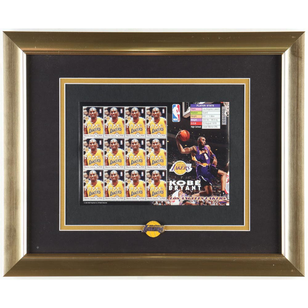 Kobe Bryant Custom Framed Uncut Postage Stamp Sheet Display With (12 ...
