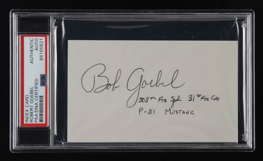 Robert Goebel Signed Index Card Inscribed "308th FTR SQDN", "P-51 ...