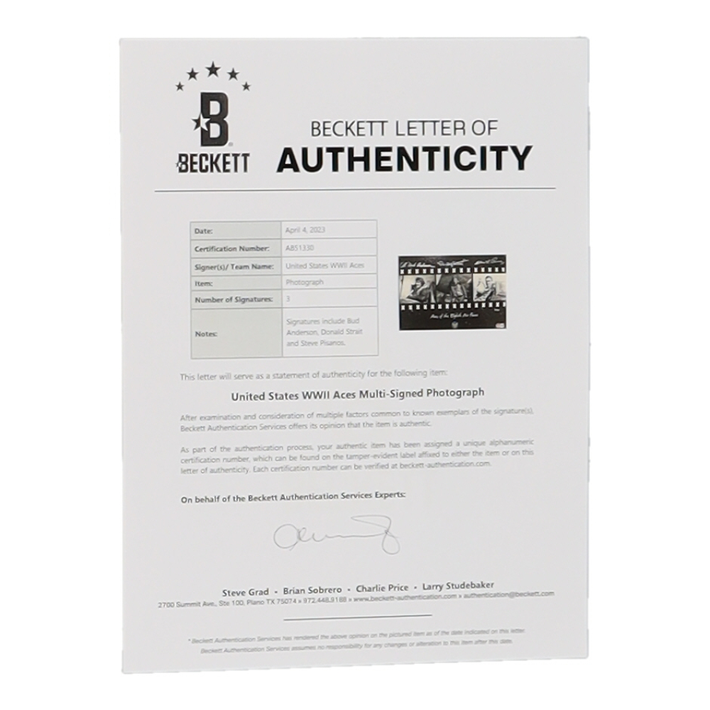 Bud Anderson, Donald Strait & Steve Pisanos Signed LE "Aces of the ...