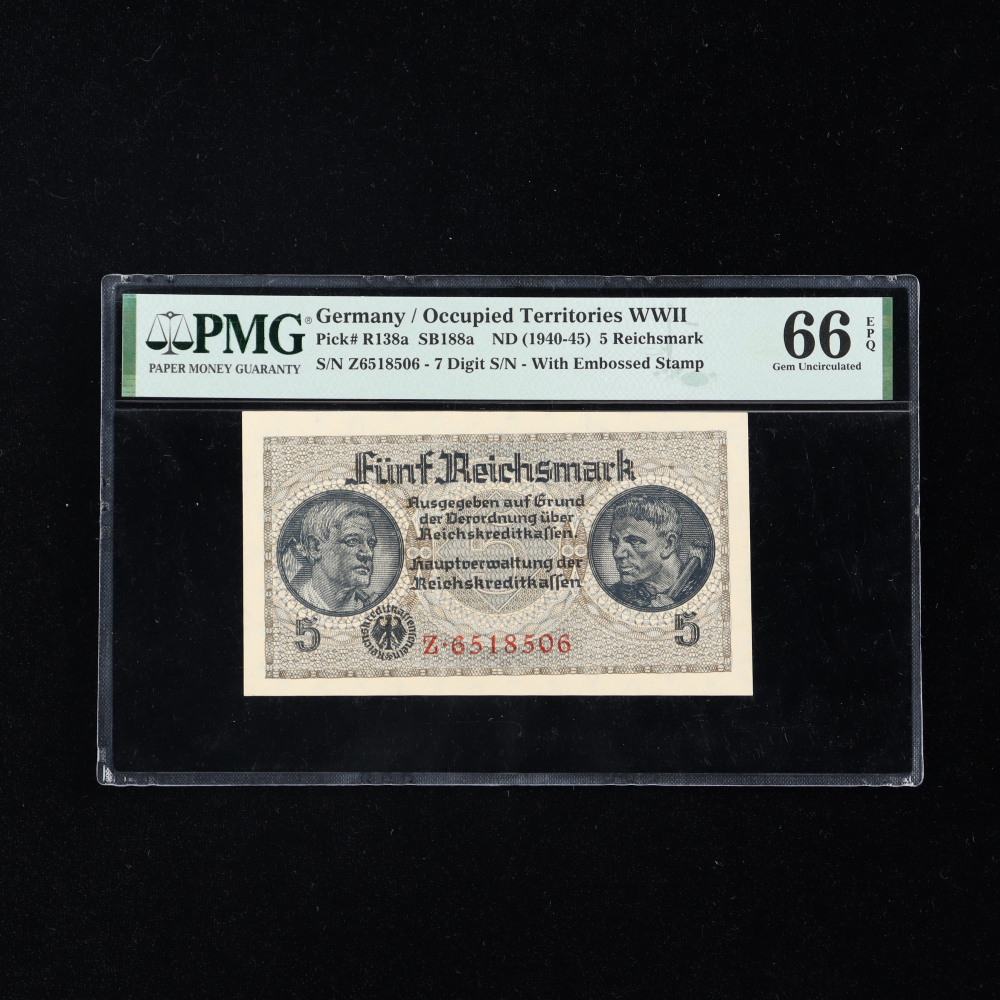 1940-45 Germany 5 Five Reichsmark Currency Note (PMG 66 EPQ) | Pristine Auction