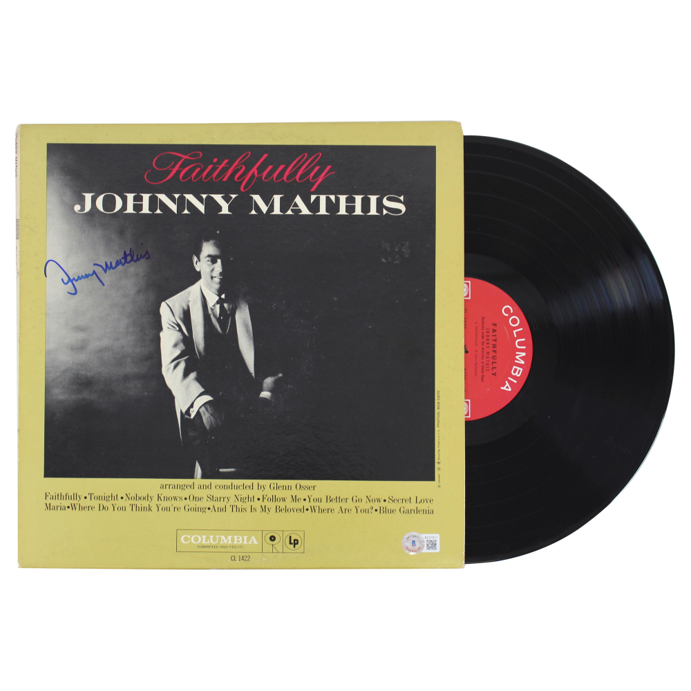 Johnny Mathis Signed "Faithfully" Album Cover with Vinyl (Beckett ...