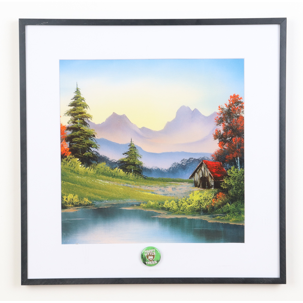 Bob Ross Custom Framed Print with Vintage "Happy Little Trees" Pin ...