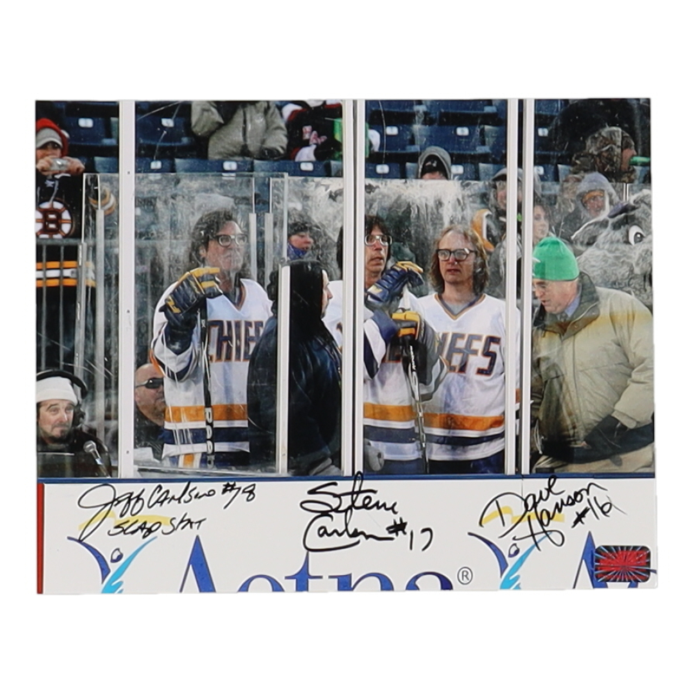 Dave Hanson, Steve Carlson & Jeff Carlson Signed "Slap Shot" 8x10 Photo (YSMS) | Pristine Auction