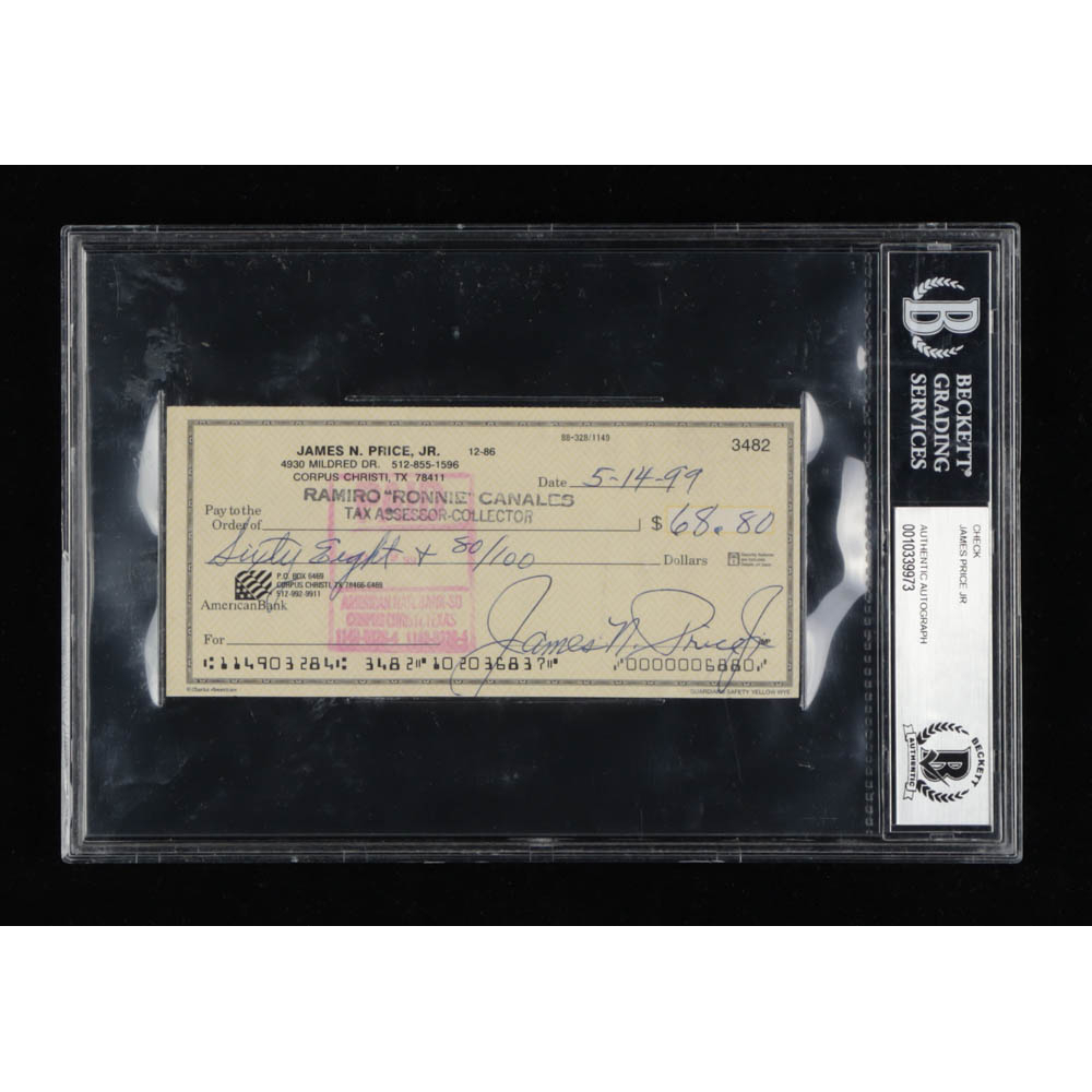 Captain James N. Price Jr. Signed 1999 Personal Bank Check (PSA ...