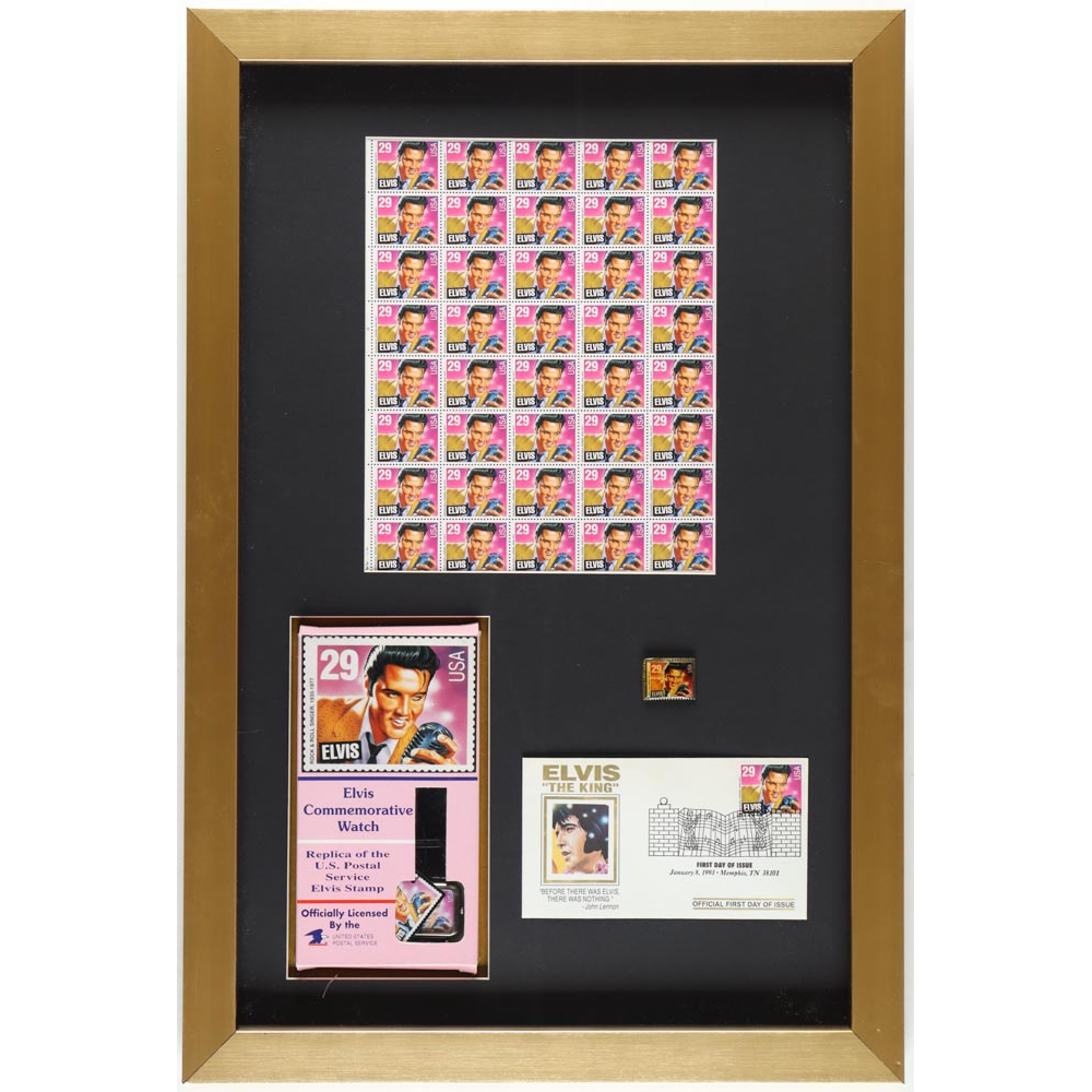 Elvis Presley Custom Framed Uncut Stamp Sheet Display With Stamp ...