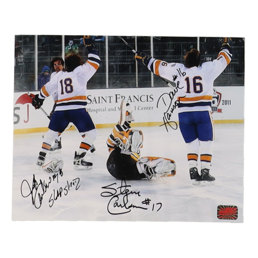 Dave Hanson, Steve Carlson & Jeff Carlson Signed "Slap Shot" 8x10 Photo Inscribed "Slapshot ...