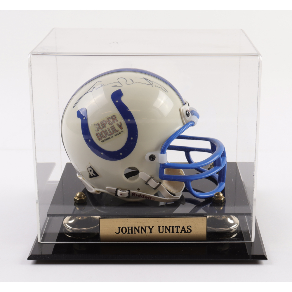 Johnny Unitas Signed Colts Mini Helmet with Display Case (Beckett ...