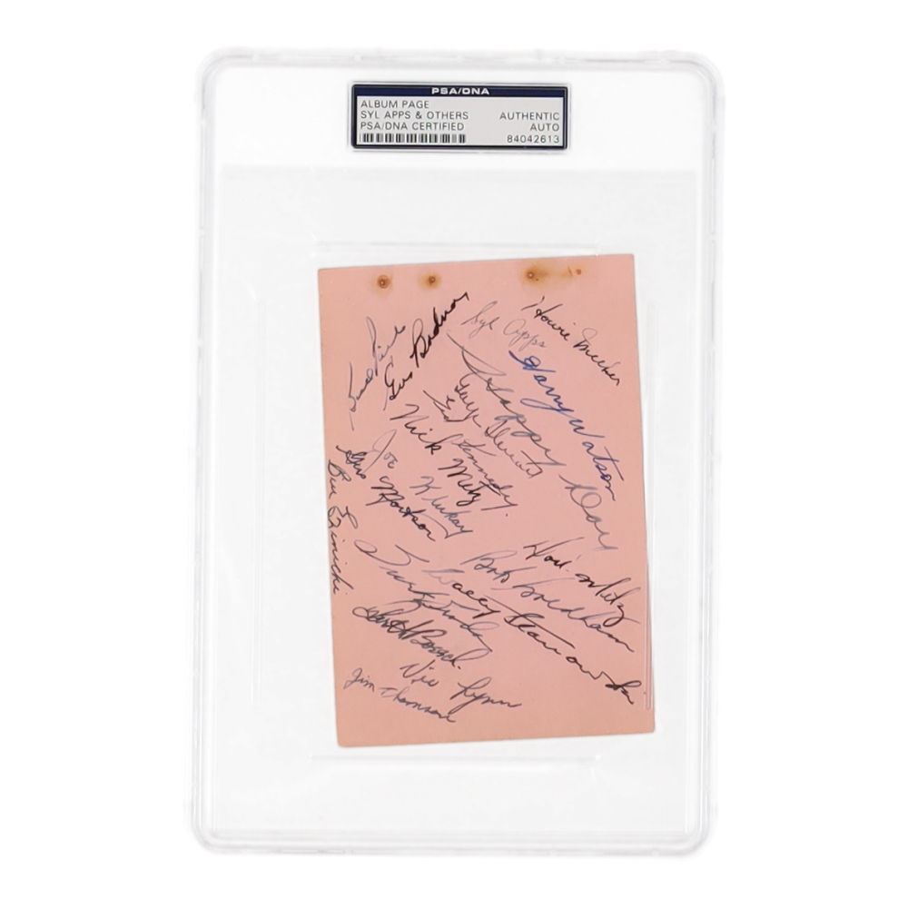 Hockey Old Timers 4x6 Album Page Signed By (19) Syl Apps, Harry Watson ...