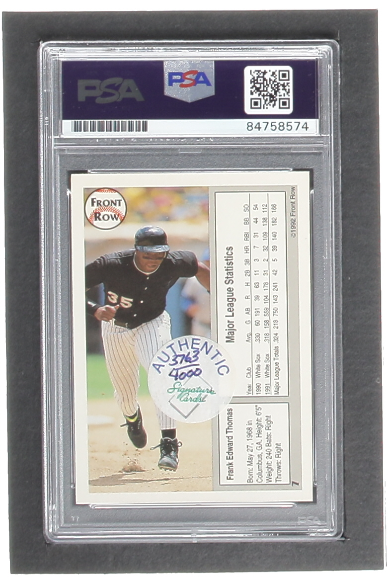 Frank Thomas Signed 1992 Front Row Thomas #7 Major League Stats #3763/ ...