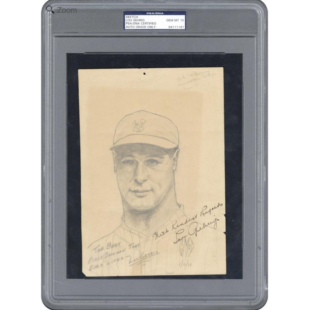 Lou Gehrig Signed Sketch Drawing Inscribed "With Kindest Regards" (PSA ...