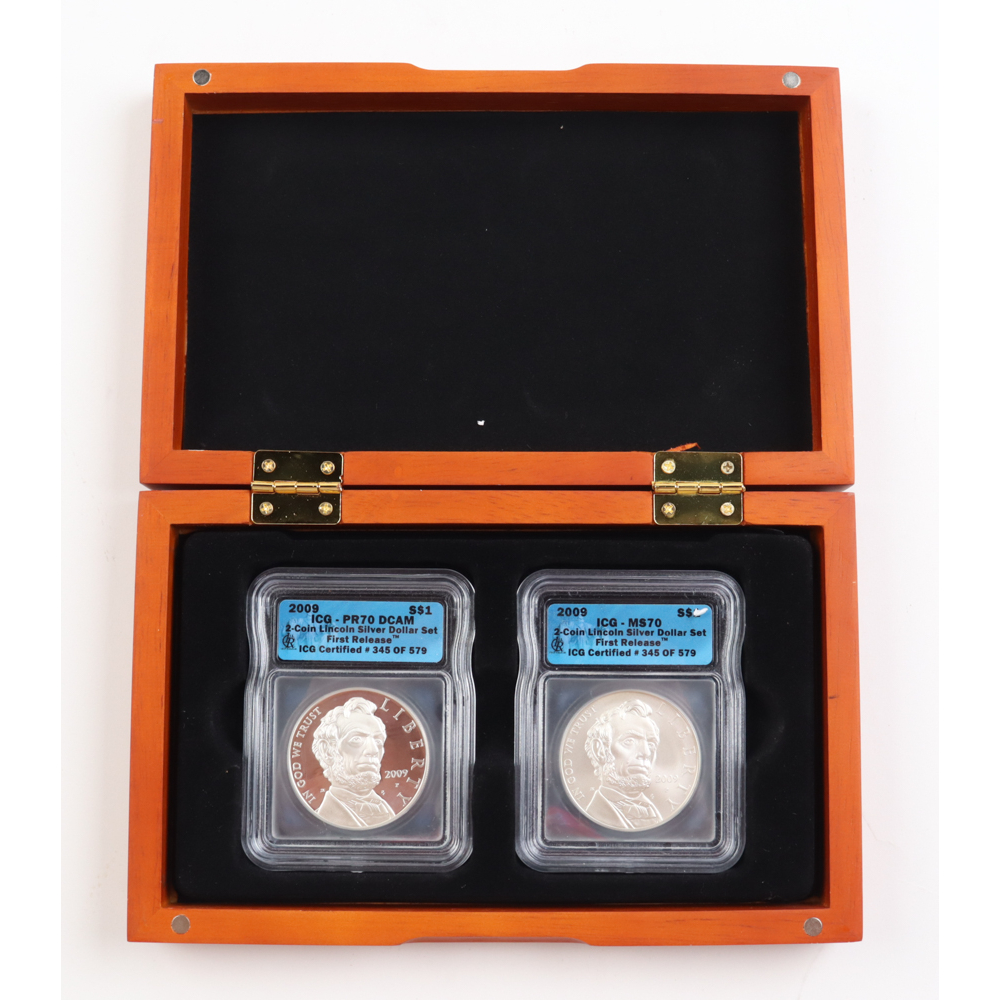 Set of (2) 2009 Abraham Lincoln Commemorative $1 Silver Dollar Coins ...
