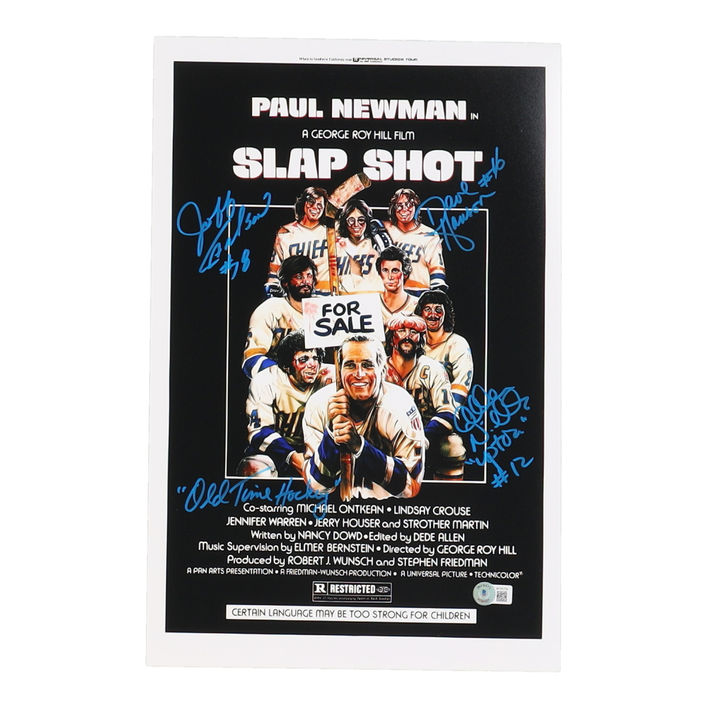 Allan Nicholls, Dave Hanson & Jeff Carlson Signed "Slap Shot" 11x17 Photo Inscribed "Old Time ...