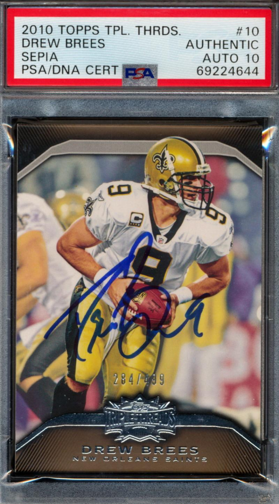 Drew Brees Signed 2010 Topps Triple Threads Sepia #10 #284/499 (PSA ...