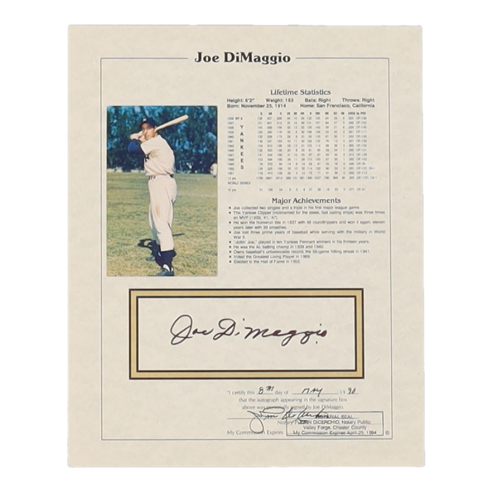 Joe DiMaggio Signed Lifetime Stats & Achievements 8x10 Photo (PSA ...