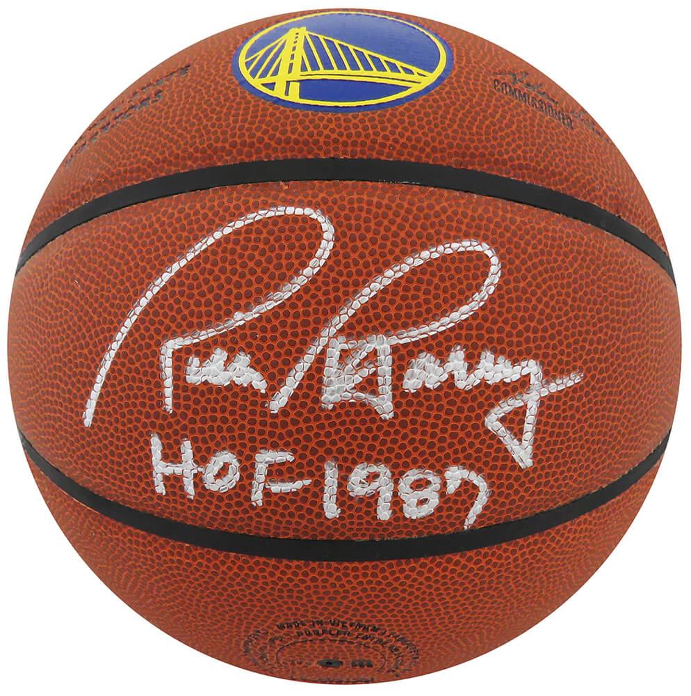 Rick Barry Signed Warriors Logo Basketball Inscribed "HOF 1987 ...