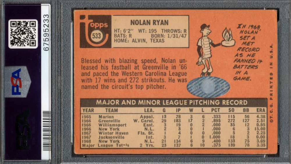 Nolan Ryan Signed 1969 Topps #533 Inscribed "The Ryan Express" (PSA ...