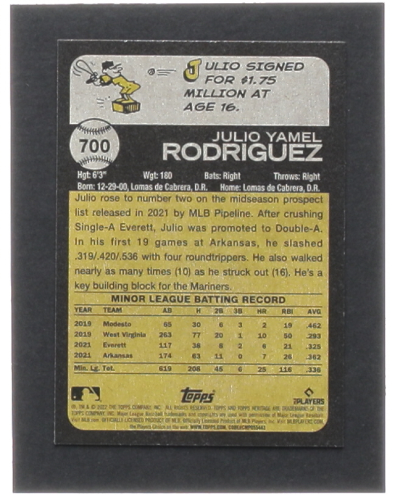 Julio Rodriguez 2022 Topps Heritage #700 RC | Pristine Auction