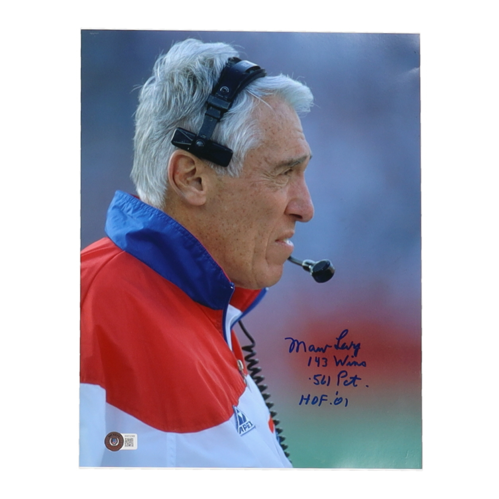 Marv Levy Signed 11x14 Photo Inscribed "HOF '01", ".561 Pct." & "143 ...