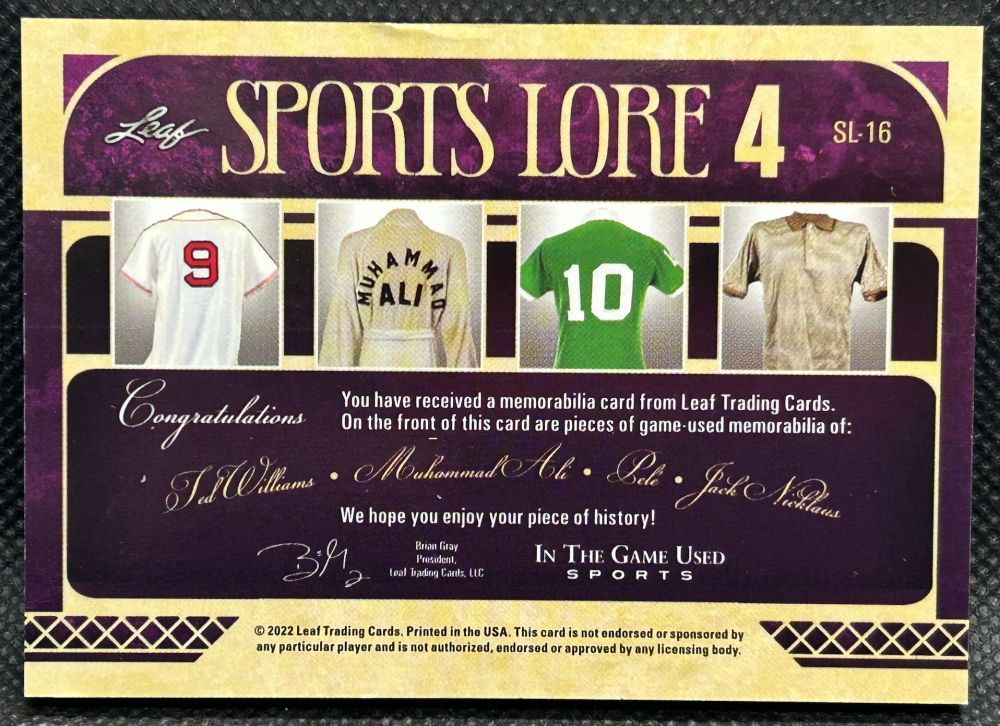 Ted Williams / Muhammad Ali / Pele / Jack Nicklaus 2022 ITG Used Sports ...