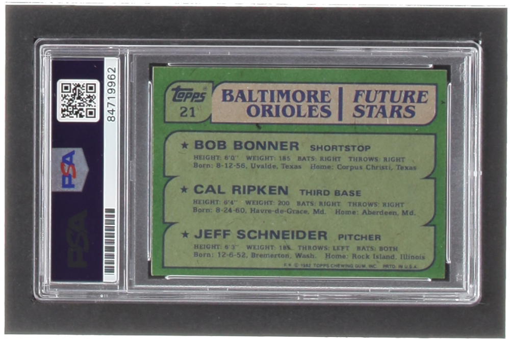 Cal Ripken Jr. Signed 1982 Topps #21 Bob Bonner / Cal Ripken / Jeff ...