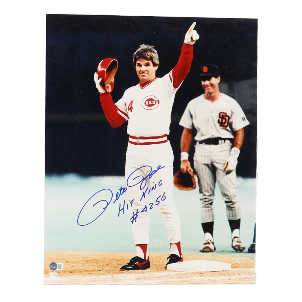 Pete Rose Signed Reds 16x20 Photo Inscribed "Hit King" & "#4256 ...
