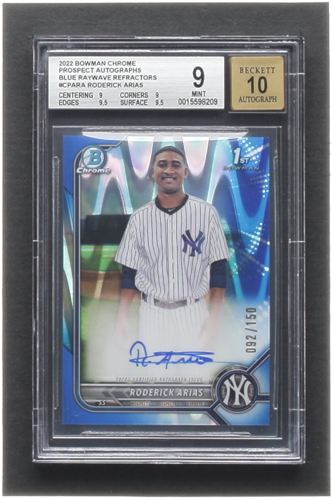 Roderick Arias 2022 Bowman Chrome Prospect Autographs Blue RayWave ...