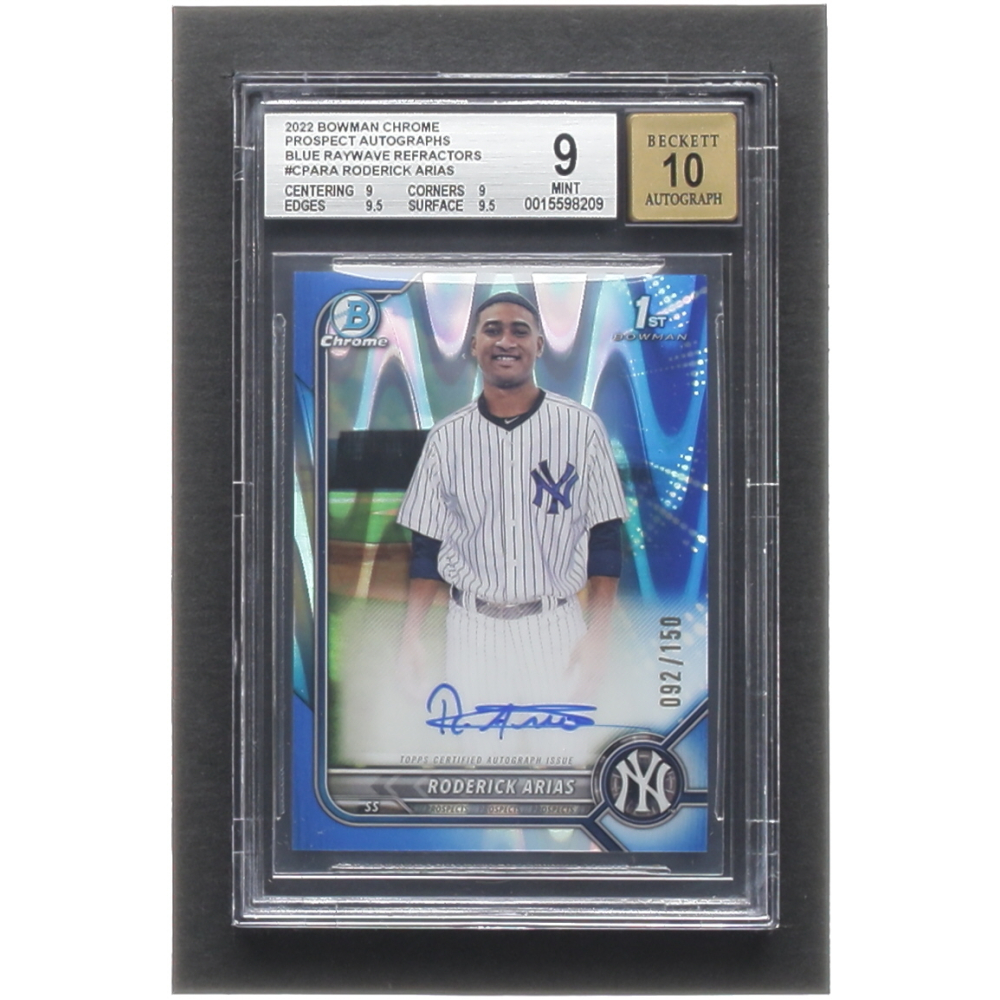Roderick Arias 2022 Bowman Chrome Prospect Autographs Blue RayWave ...