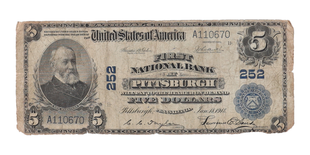 1902 $5 Five-Dollar U.S. National Currency Large-Size Bank Note - First ...