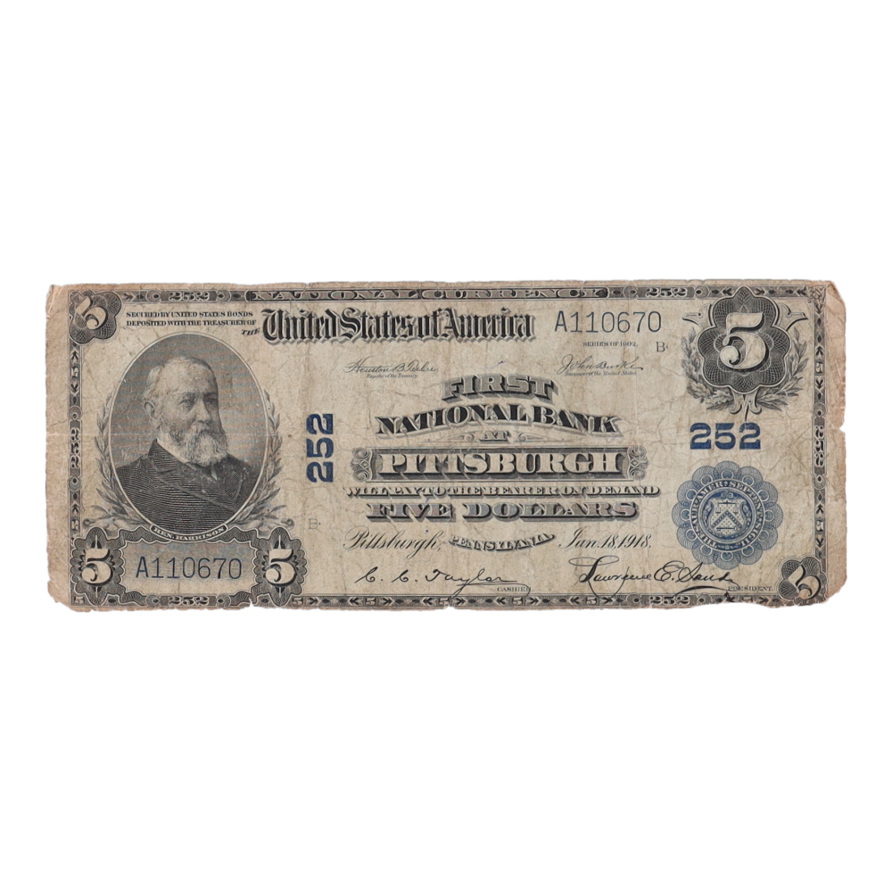 1902 $5 Five-Dollar U.S. National Currency Large-Size Bank Note - First ...