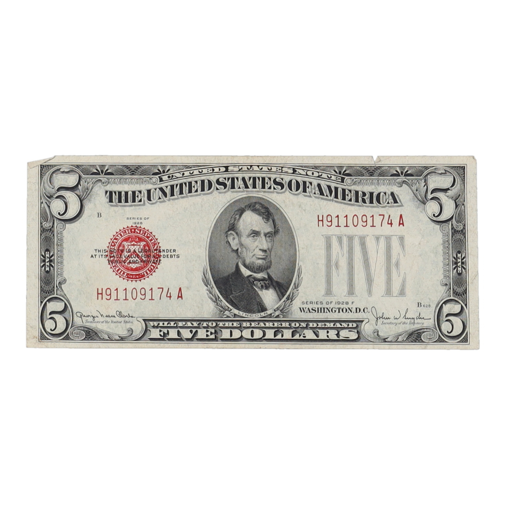 1928-F $5 Five-Dollar Red Seal U.S. Legal Tender Note | Pristine Auction
